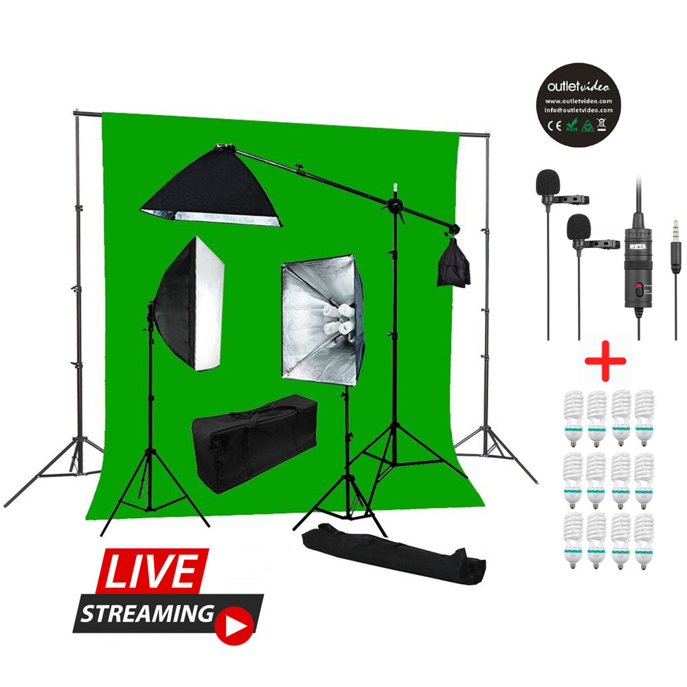 PRO Live Streaming Studio Setup w XL12 Softbox Kit and dual Mic